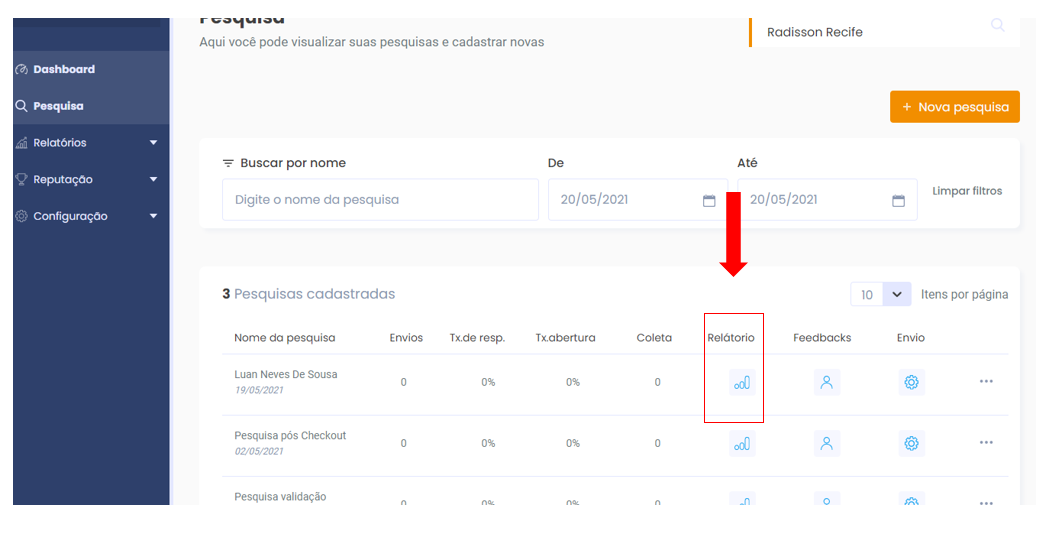 Feedback: Pesquisa > Relatório